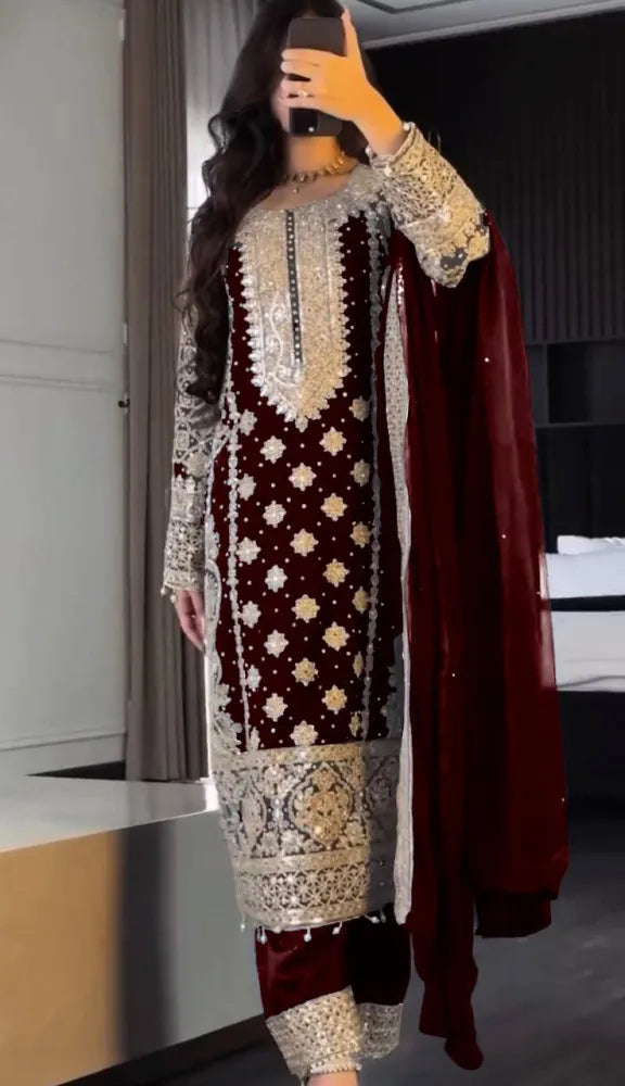 Heavy Sequence Embroidery with Revet Work Suit – Inaaya Store